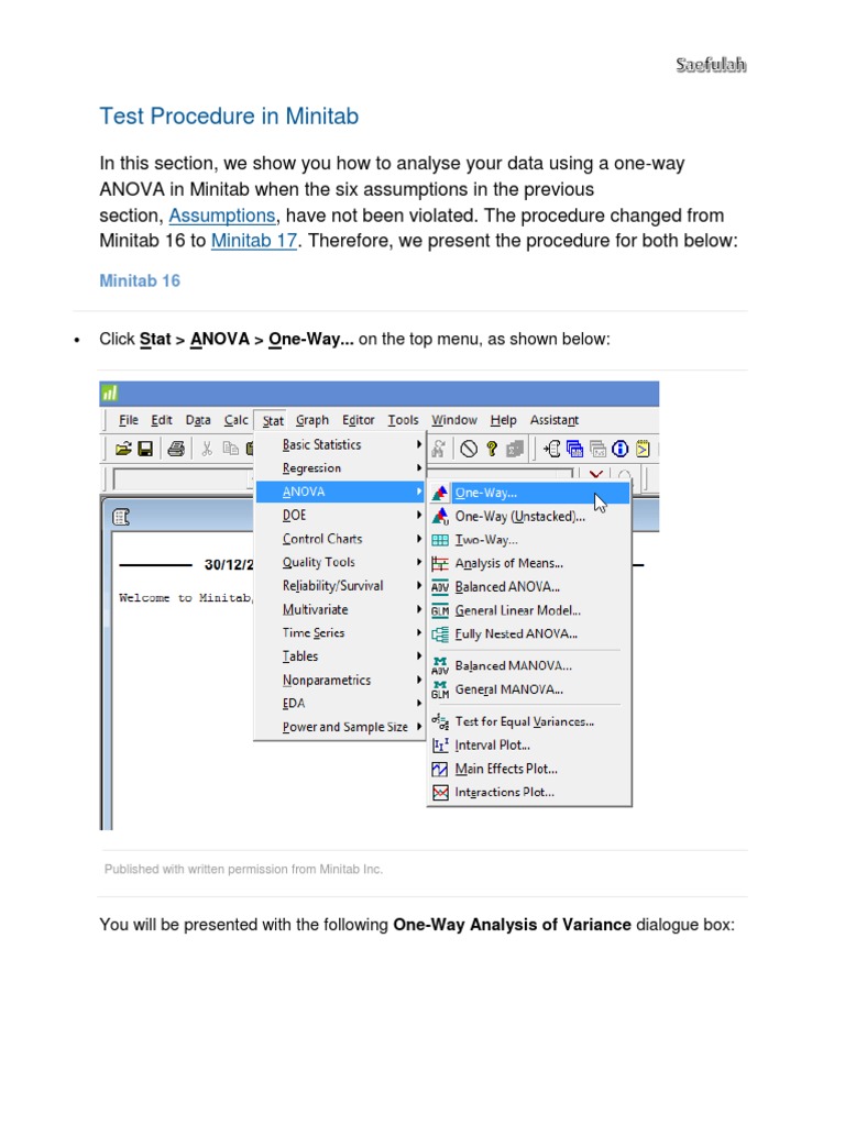 One Way Anova Using Minitab | PDF | Analysis Of Variance | P Value