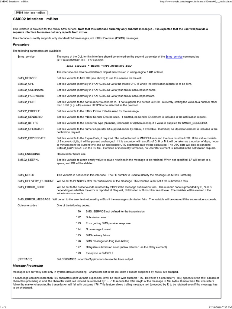 SMS02 Interface - MBlox | PDF | Computer Data | Computing