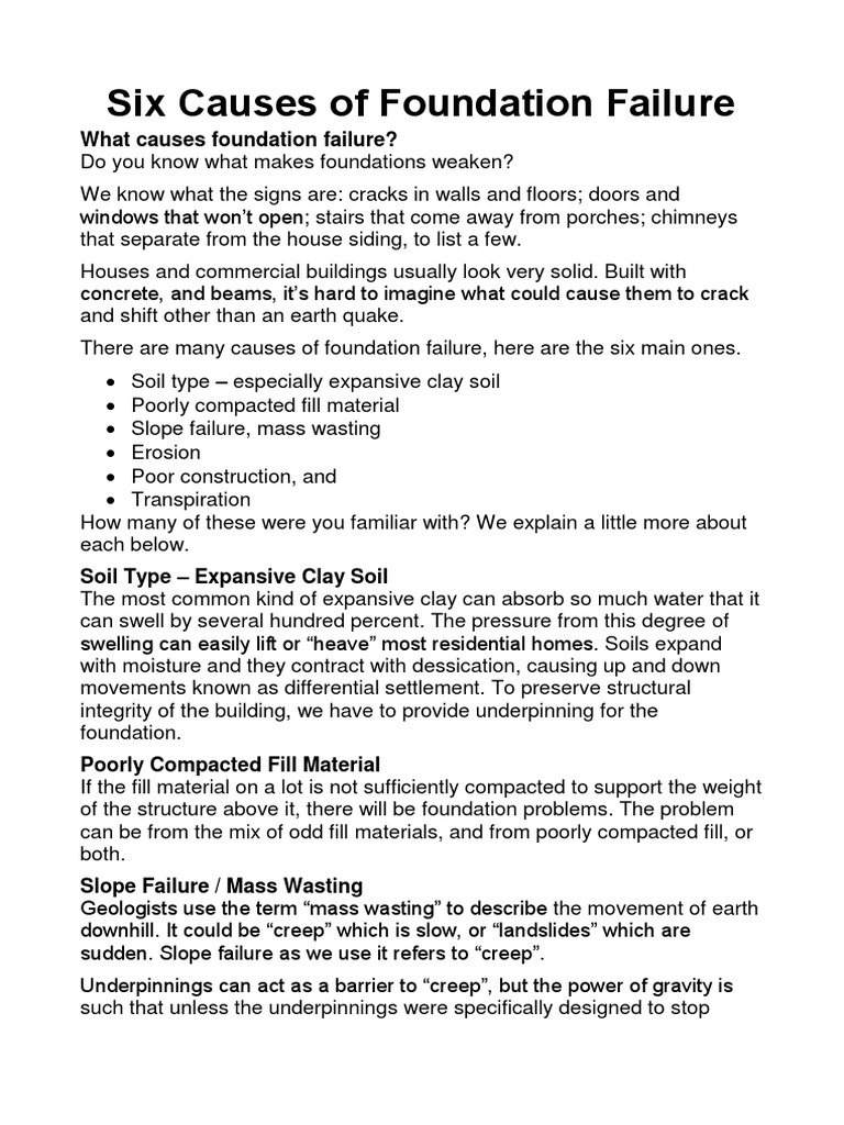 Six Causes of Foundation Failure | PDF | Soil | Civil Engineering