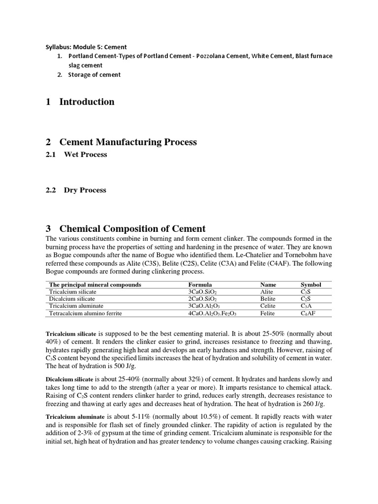 Module 5 Cement | PDF | Concrete | Cement