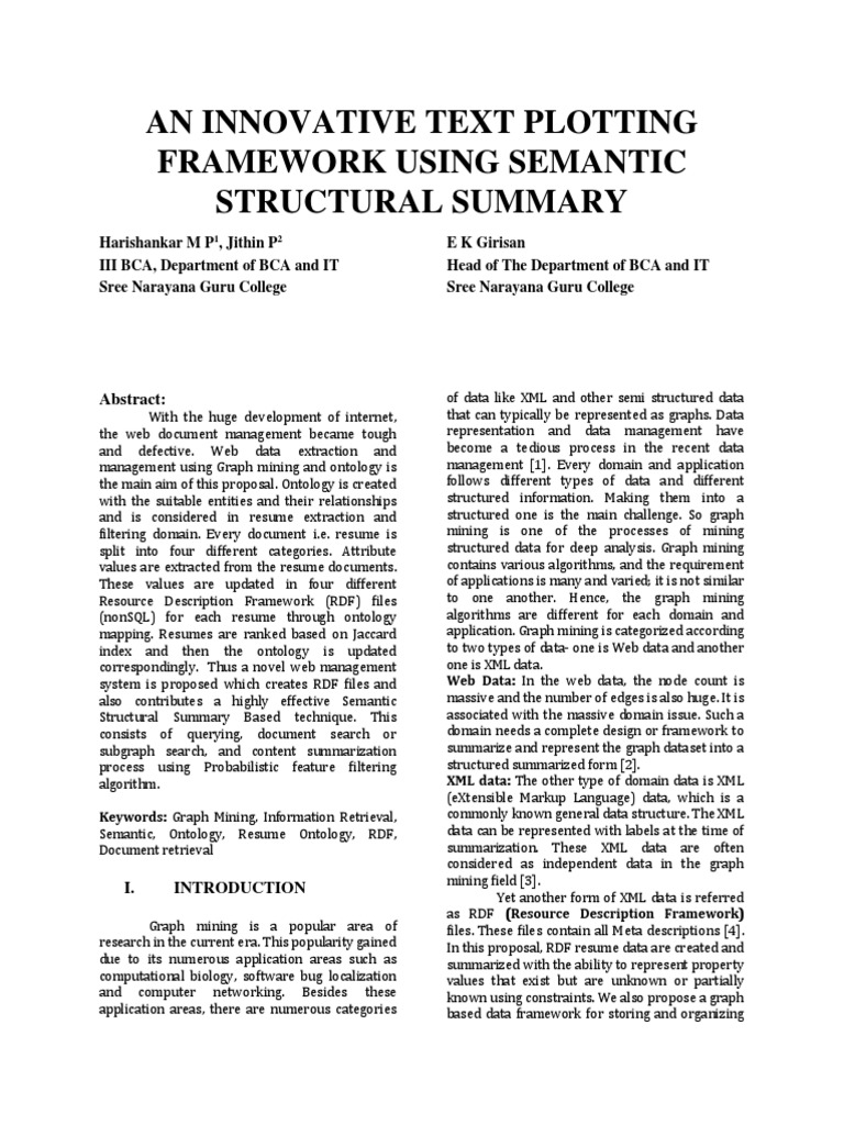 An Innovative Text Plotting Framework Using Semantic Structural Summary | PDF | Resource ...