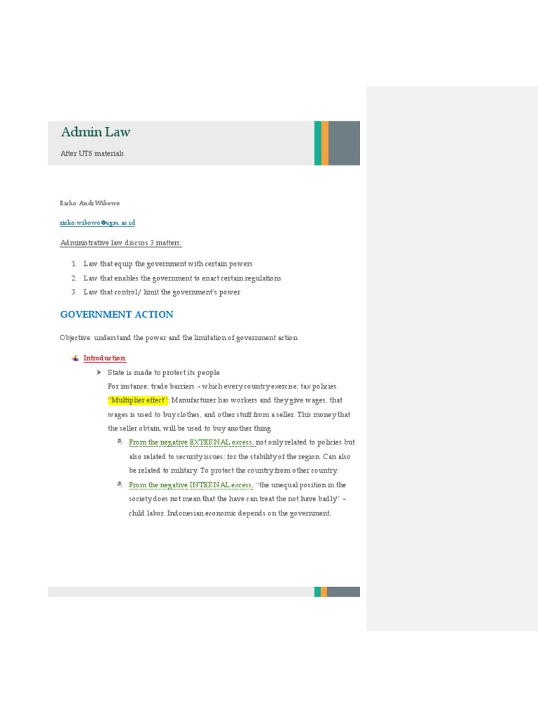 Admin Notes After Uts | PDF | Discretion | State Of Emergency