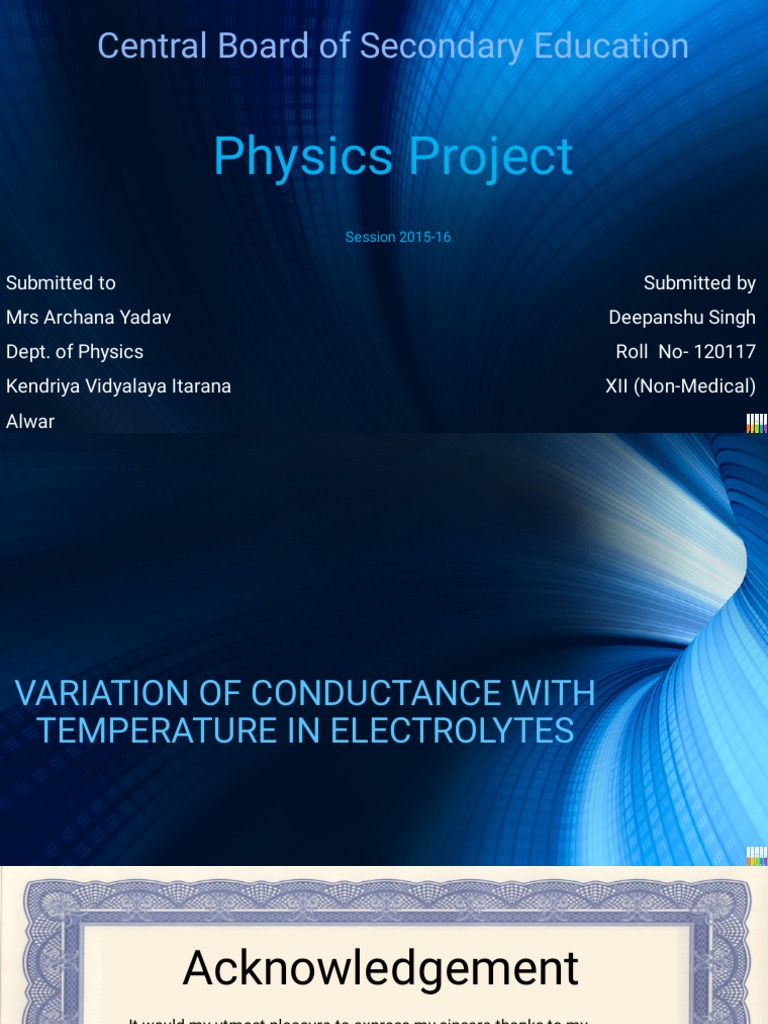 Chemistry Project Class 12 Variation of Conductance of Electrolytes Wi ...