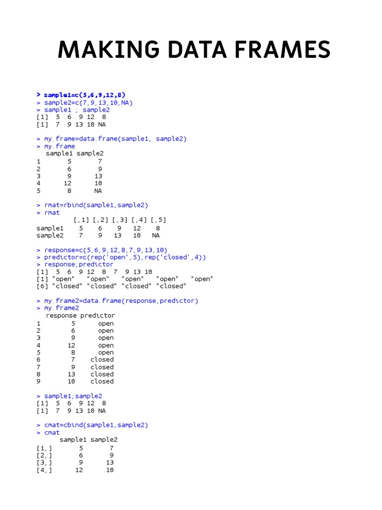 Making Data Frames: Sample1 C (5,6,9,12,8) | PDF | Computers