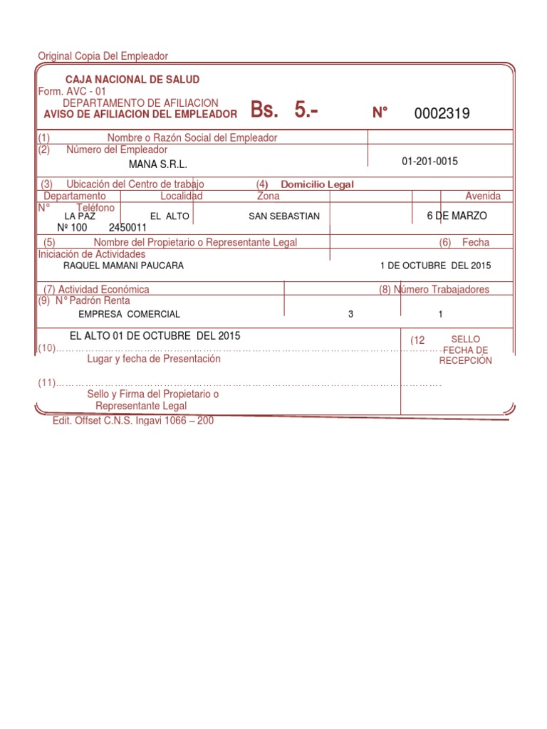 23 Formulario Avc 01 | PDF