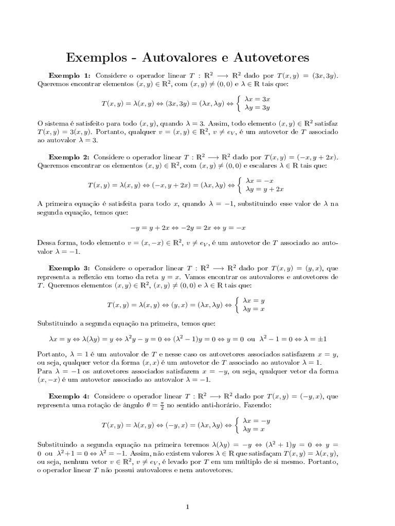 Exemplos - Autovalores e Autovetores | PDF | Autovalores e autovetores ...