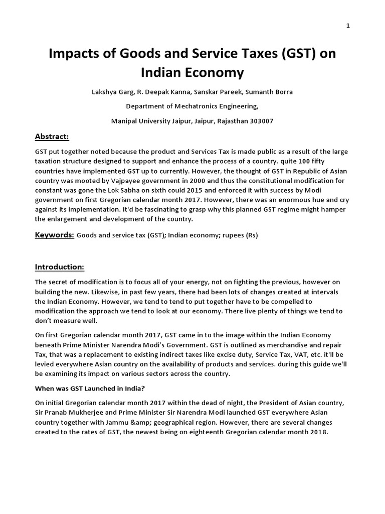 Impacts of GST On Indian Economy | PDF | Value Added Tax | Taxes