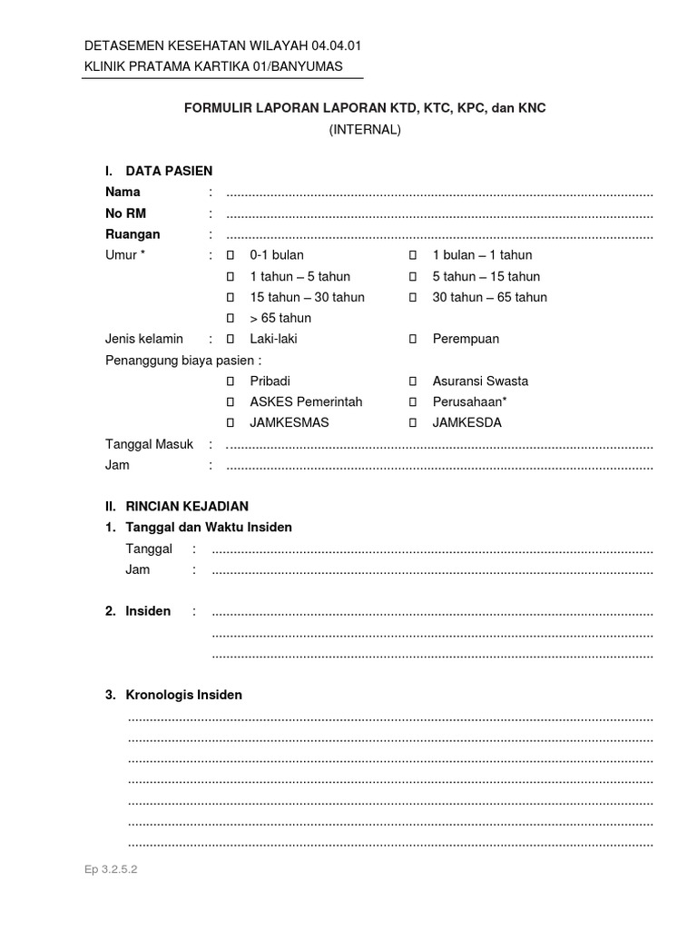 3.2.5.2 Formulir Laporan KTD, KTC, KPC, KNC | PDF | Bisnis ...