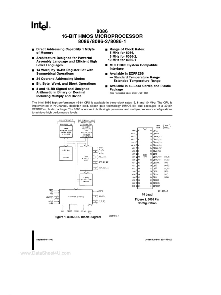 8086 16-Bit Hmos Microprocessor 8086/8086-2/8086-1 | PDF | Central Processing Unit | Input/Output