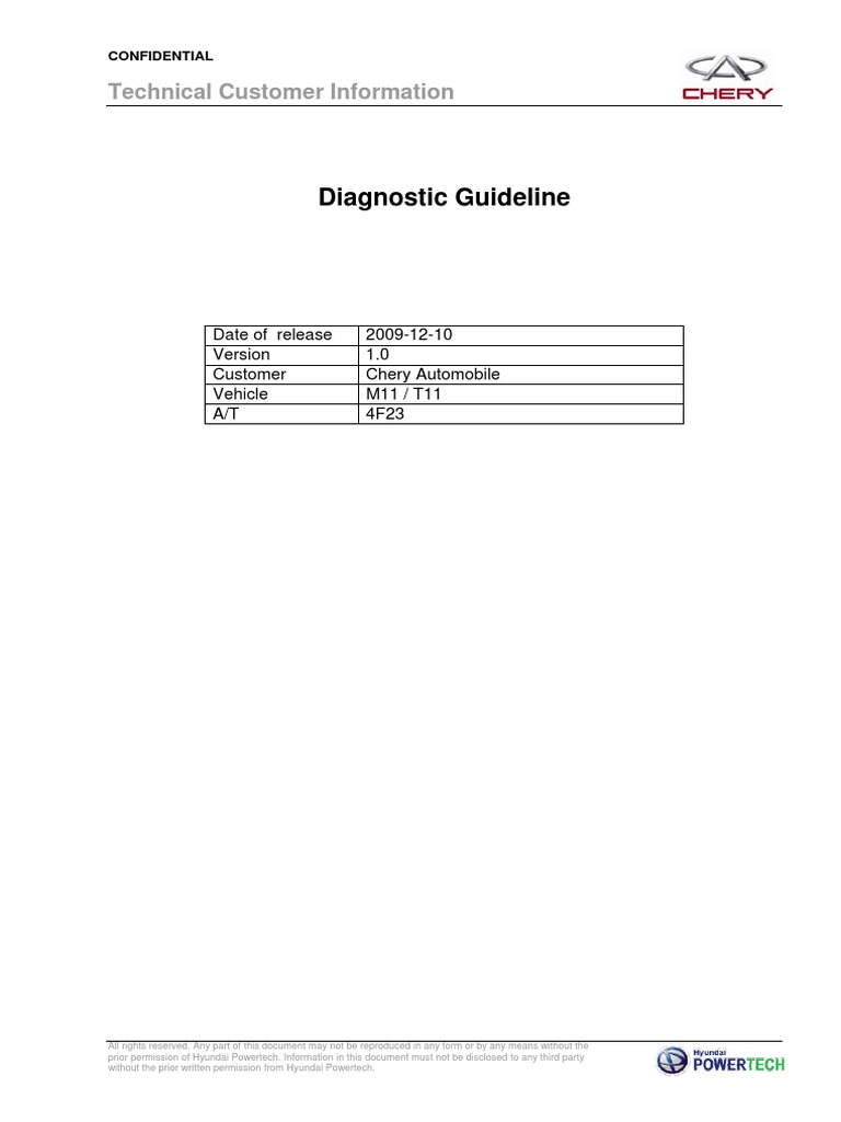 Diagnostic Guideline 4F23 For Chery v1 | PDF | Transmission (Mechanics ...