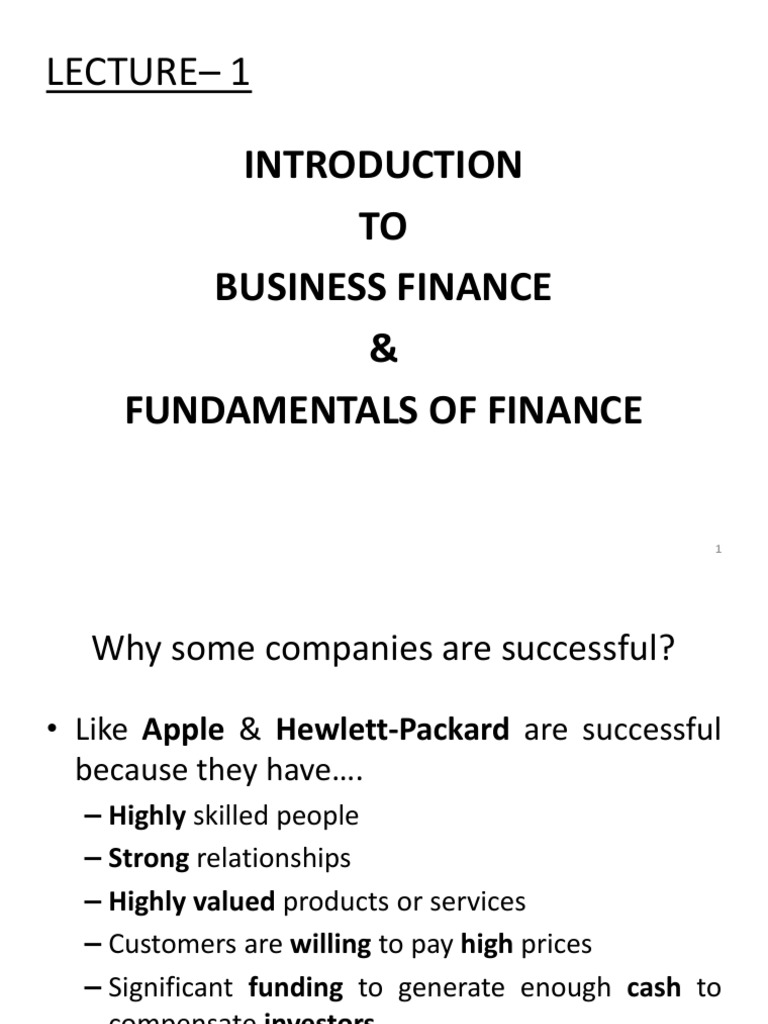 TO Business Finance & Fundamentals of Finance: Lecture - 1 | PDF ...