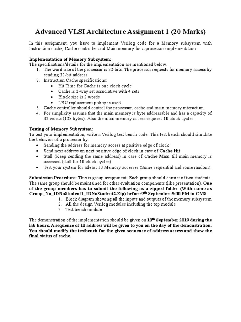 Advanced VLSI Architecture Assignment 1 (20 Marks) | PDF