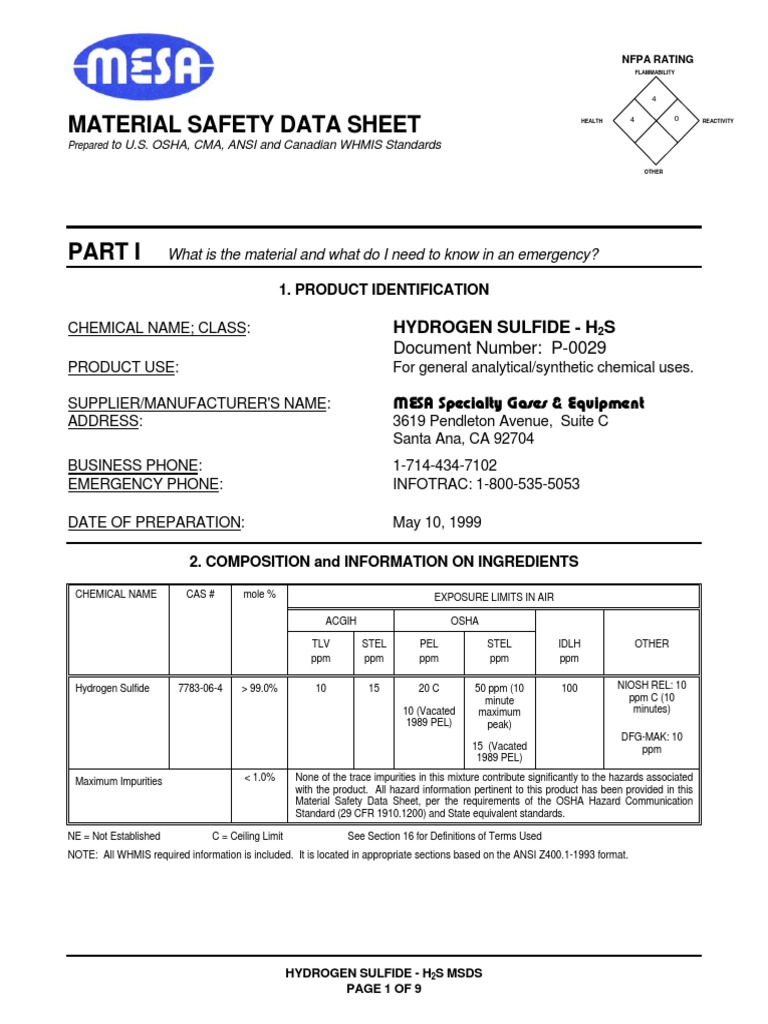 Understanding the Hazards of Hydrogen Sulfide: A Material Safety Data ...
