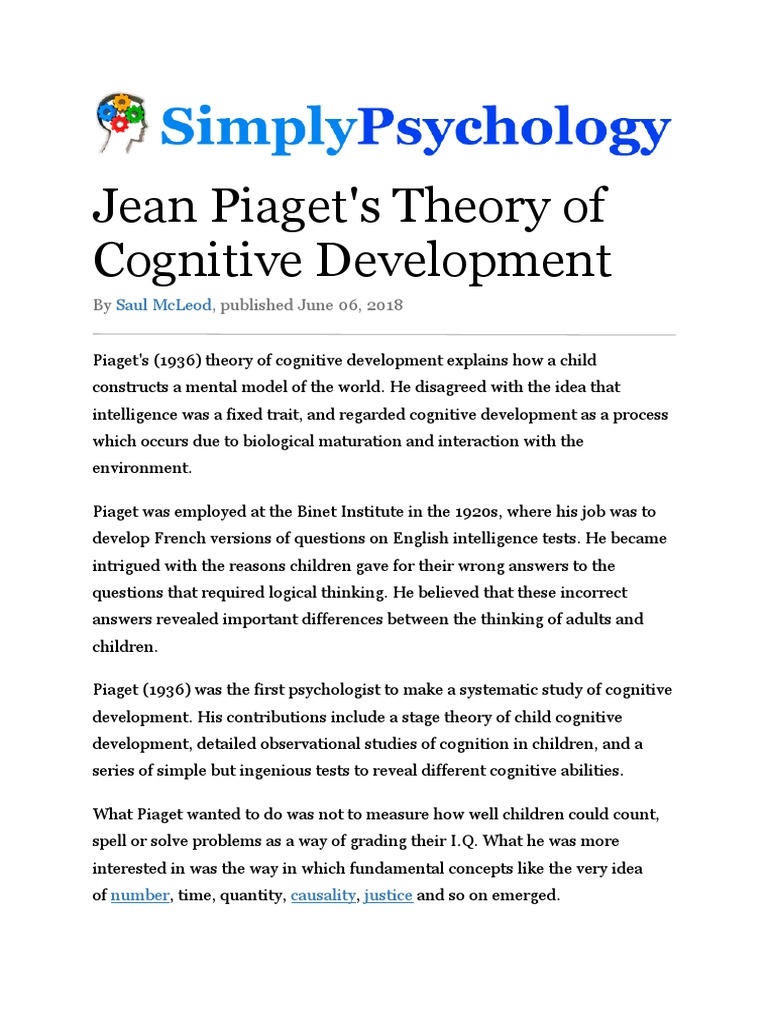 Jean Piaget | PDF | Schema (Psychology) | Cognitive Development