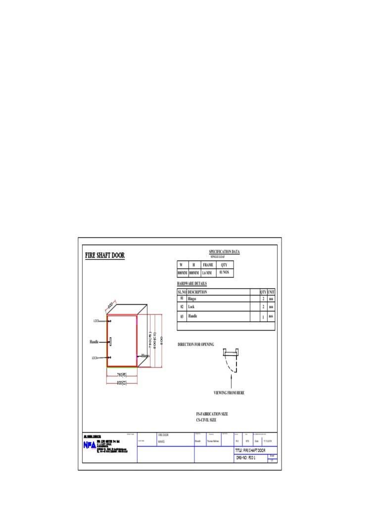 Specification and Drawing for a Single Leaf Fire Shaft Door | PDF