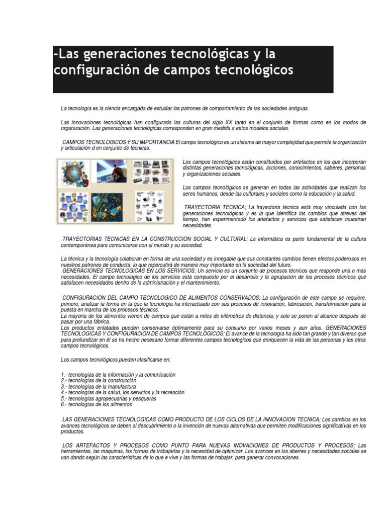 Las Generaciones Tecnológicas Y La Configuración De Campos Tecnológicos
