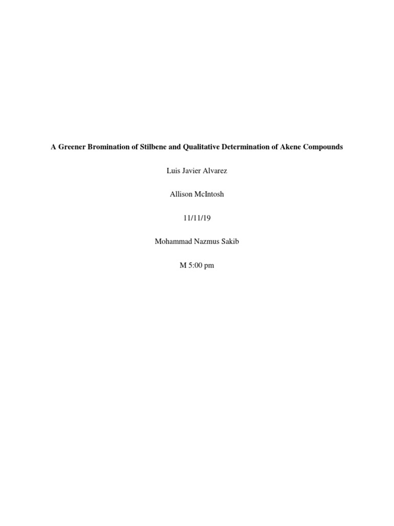 A Greener Bromination of Stilbene and Qualitative Determination of ...