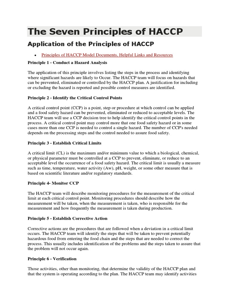 The Seven Principles of HACCP | PDF | Hazard Analysis And Critical ...