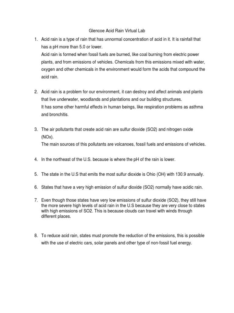 Acid Rain Virtual Lab | PDF | Air Pollution | Sulfur Dioxide