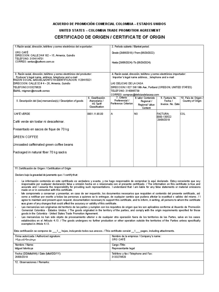 Certificado de Origen | PDF | Comercio | Servicio de envío