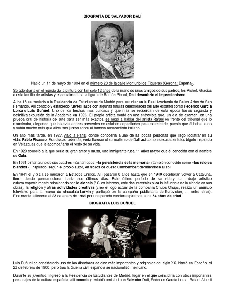 Biografía de Salvador Dalí | Descargar gratis PDF | Gobierno | Justicia
