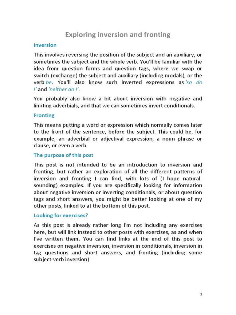 Inversion and Fronting | PDF | English Grammar | Verb