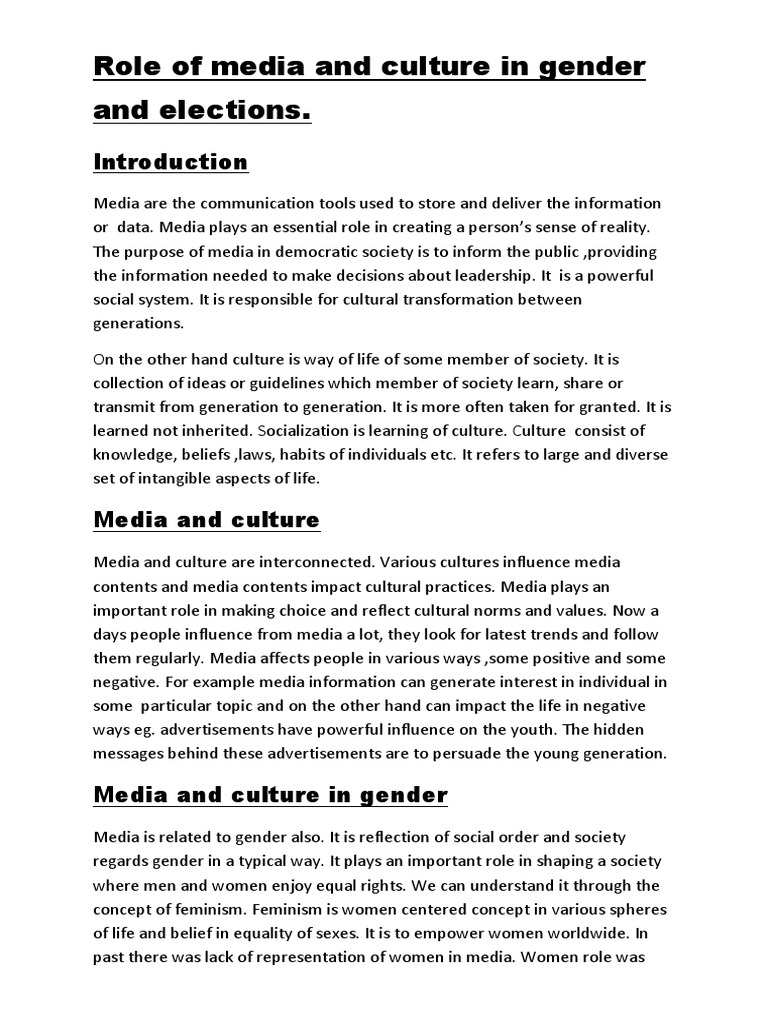 Role of Media and Culture in Gender and Elections | PDF | Mass Media ...