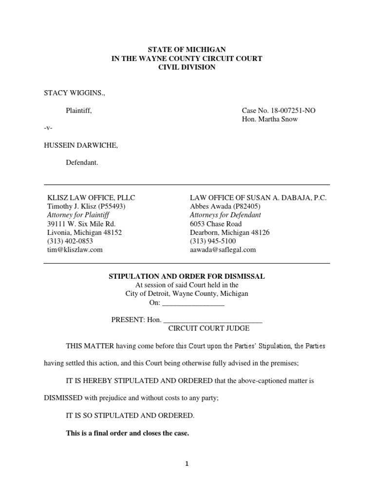 Stip Order of Dismissal | PDF