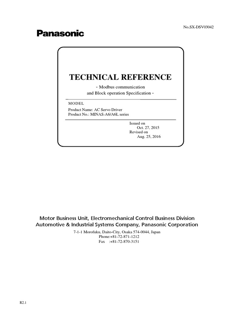 MN Minas A6 Modbus Communication Reference Pidsx en | PDF ...