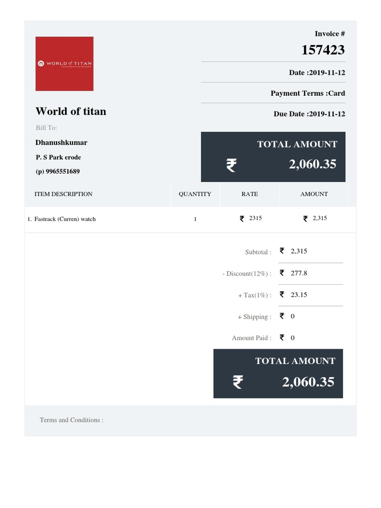 World of Titan: Invoice # | PDF | Finance & Money Management