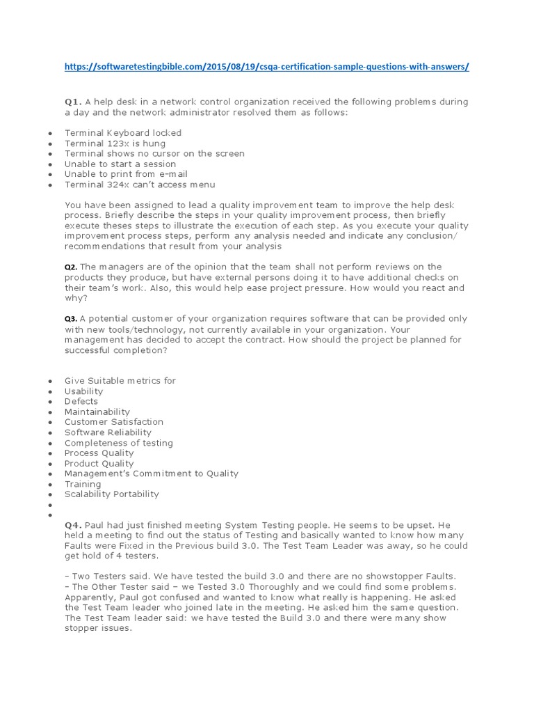 CSQA Subjective Question | PDF | Software Testing | Software Quality