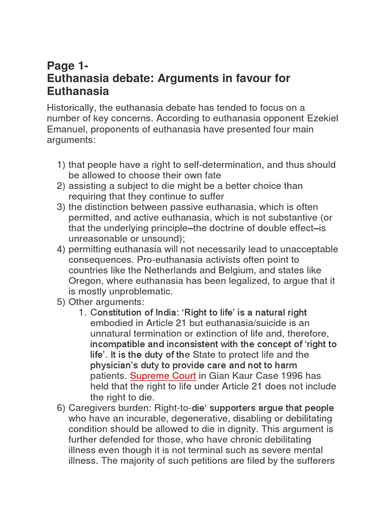 Page 1-Euthanasia Debate: Arguments in Favour For Euthanasia | PDF ...