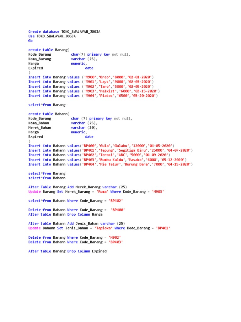 Create Database TOKO | PDF