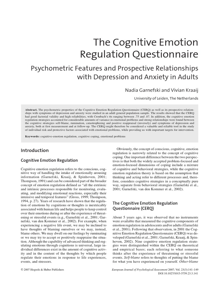 The Cognitive Emotion Regulation Questionnaire | PDF | Emotional Self ...