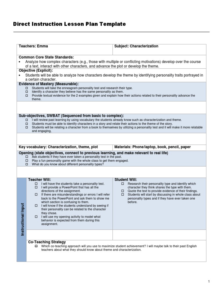 Direct Instruction Lesson Plan Template | PDF | Lesson Plan | Epistemology
