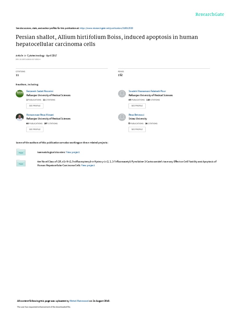 Persian Shallot, Allium Hirtifolium Boiss, Induced Apoptosis PDF | PDF ...