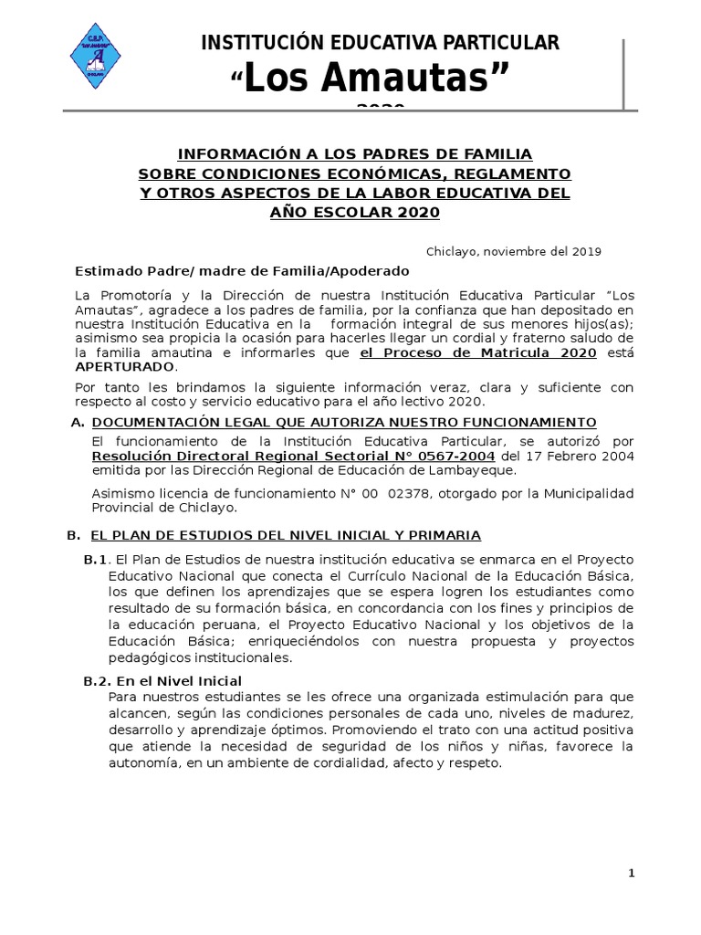 Información A Los Padres de Familia | PDF | Educación primaria | Plan ...