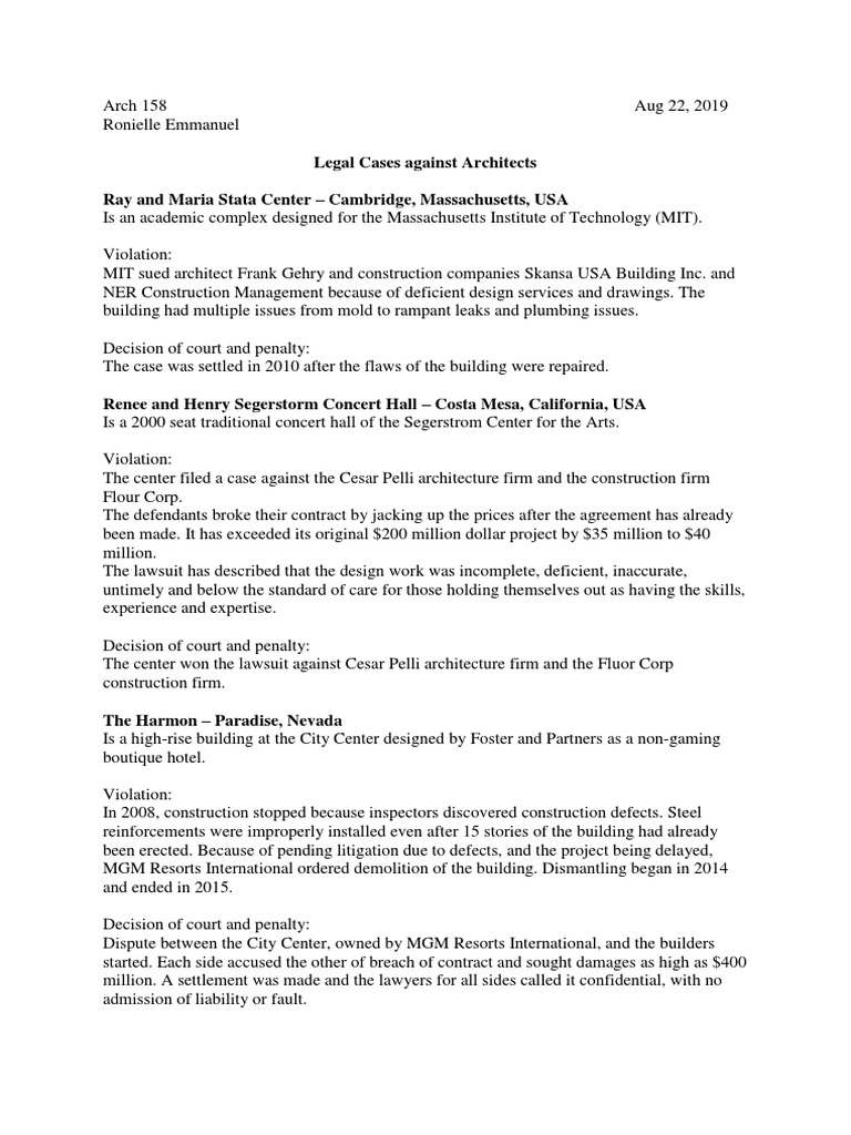 Legal Cases Against Architects Overview | PDF