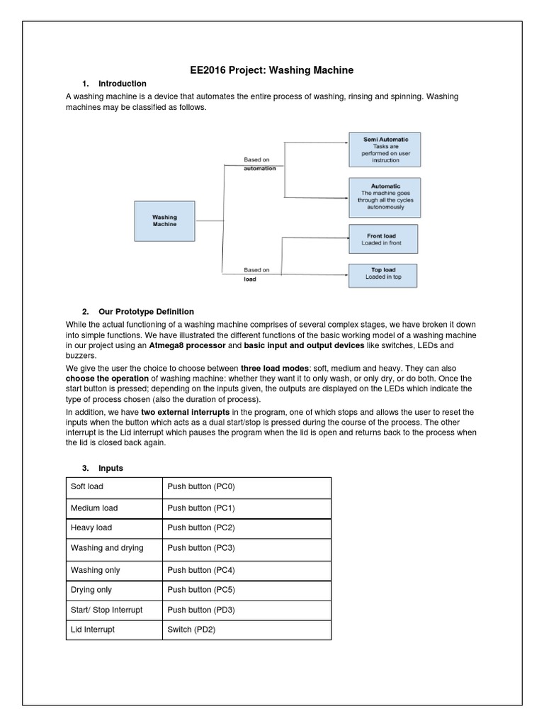 EE2016 Project: Washing Machine | PDF | Washing Machine | Machines
