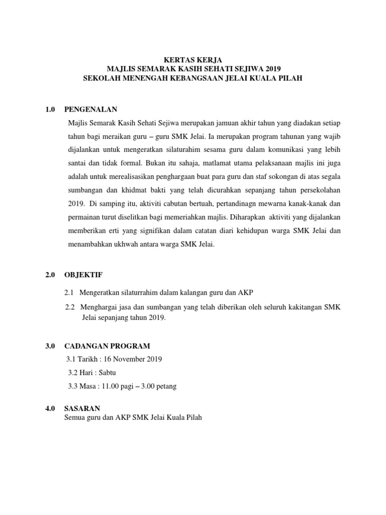 Kertas Kerja Majlis Semarak Kasih Sehati Sejiwa | PDF