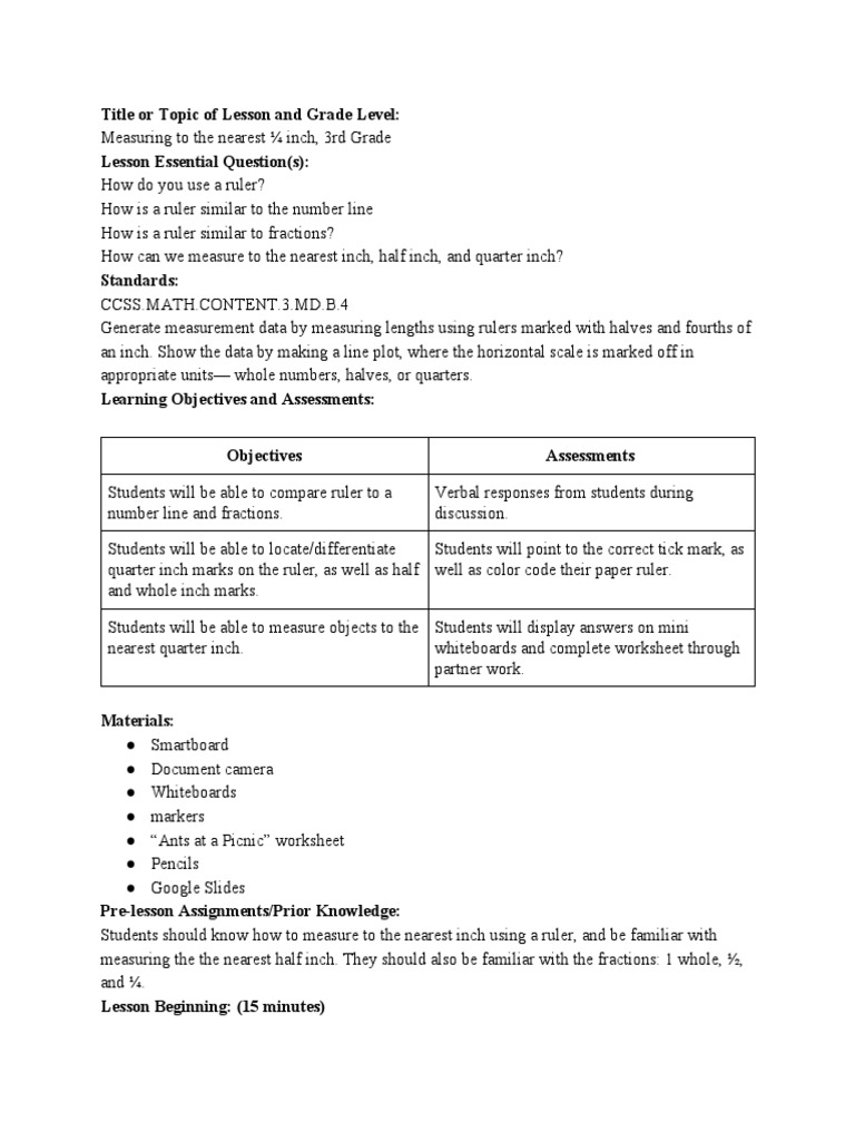 Ruler Lesson - Nearest Quarter Inch Acb | PDF | Worksheet | Behavior ...