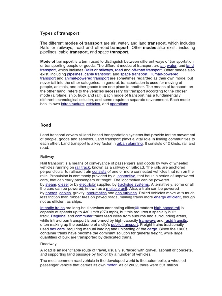 Types of Transport | PDF | Mode Of Transport | Train