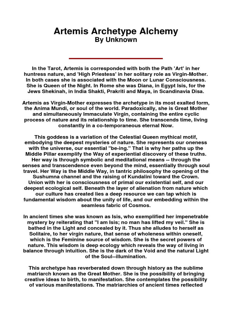 Artemis Archetype Alchemy: by Unknown | PDF | Mysticism | Soul