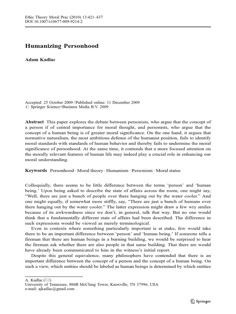 Humanizing Personhood | PDF | Human | Morality
