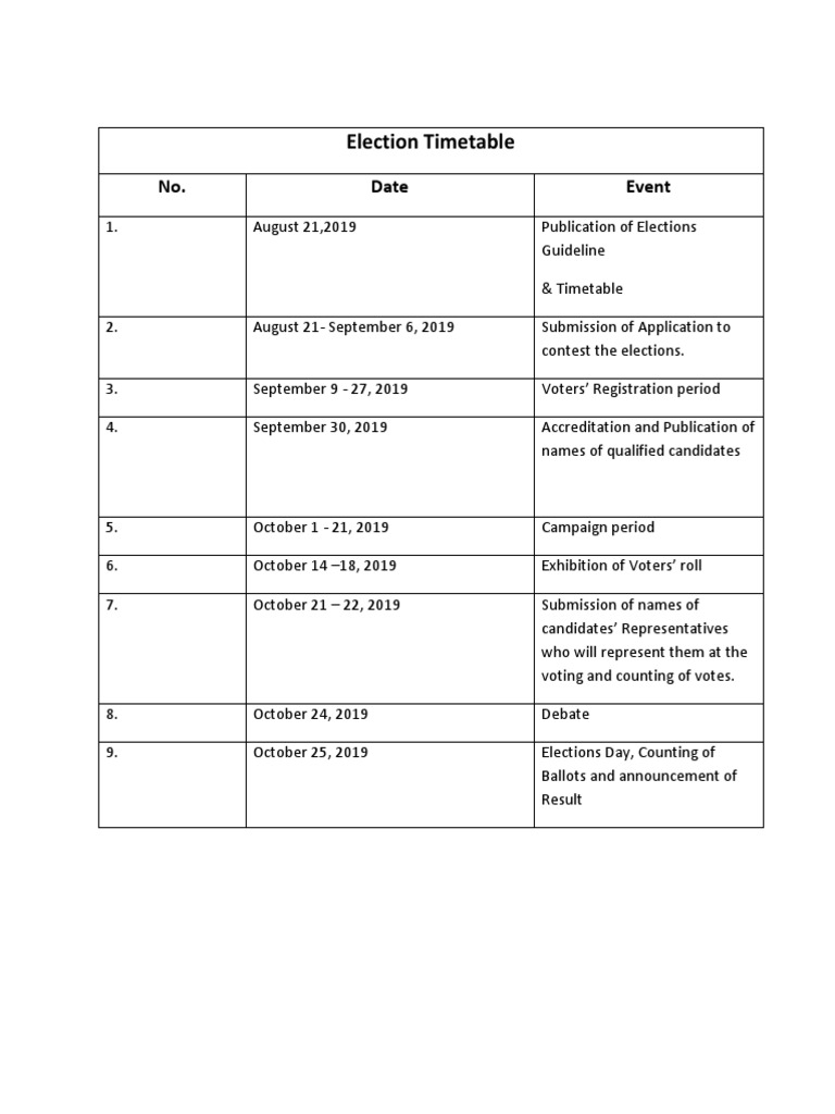 Election Timetable | PDF | Business | Law