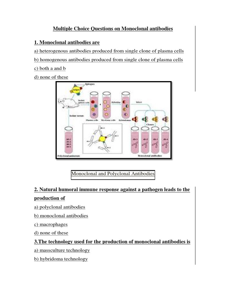 Multiple Choice Questions On Monoclonal Antibodies | PDF | Monoclonal ...