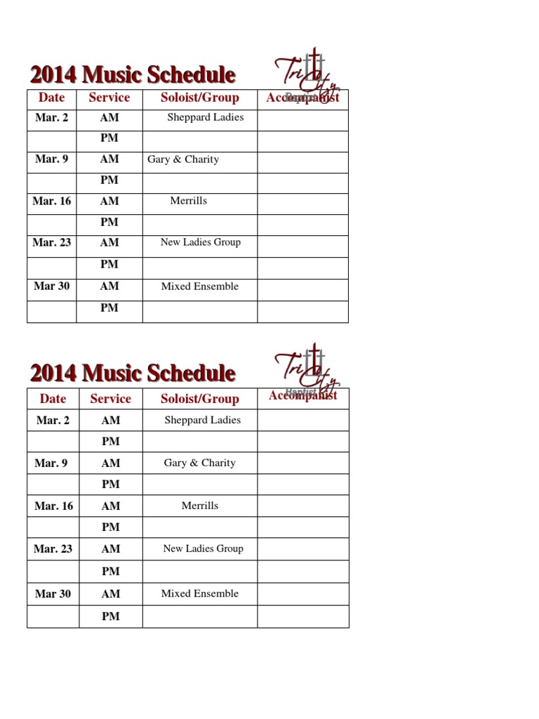 2012 Music Schedule | PDF