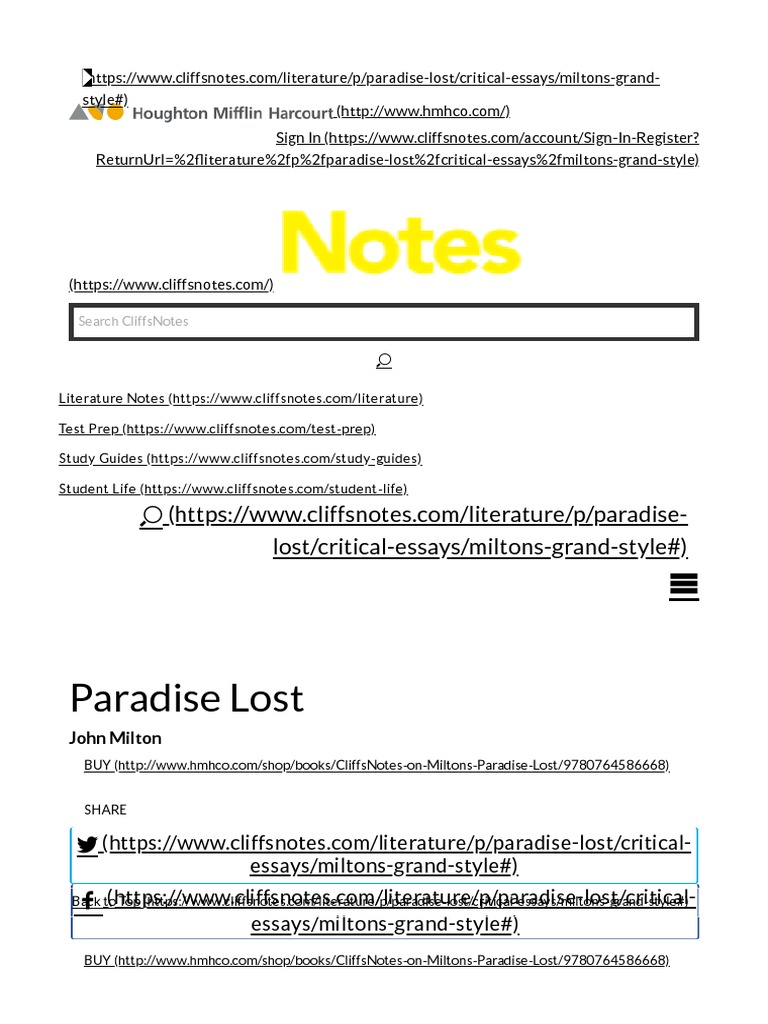 Paradise Lost: Lost/critical-Essays/miltons-Grand-Style#) | PDF ...