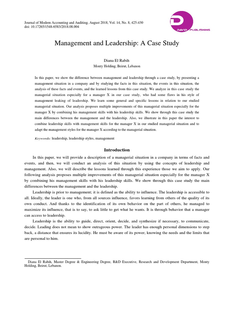 Management Styles and Leadership A Case Study | PDF | Leadership | Autonomy