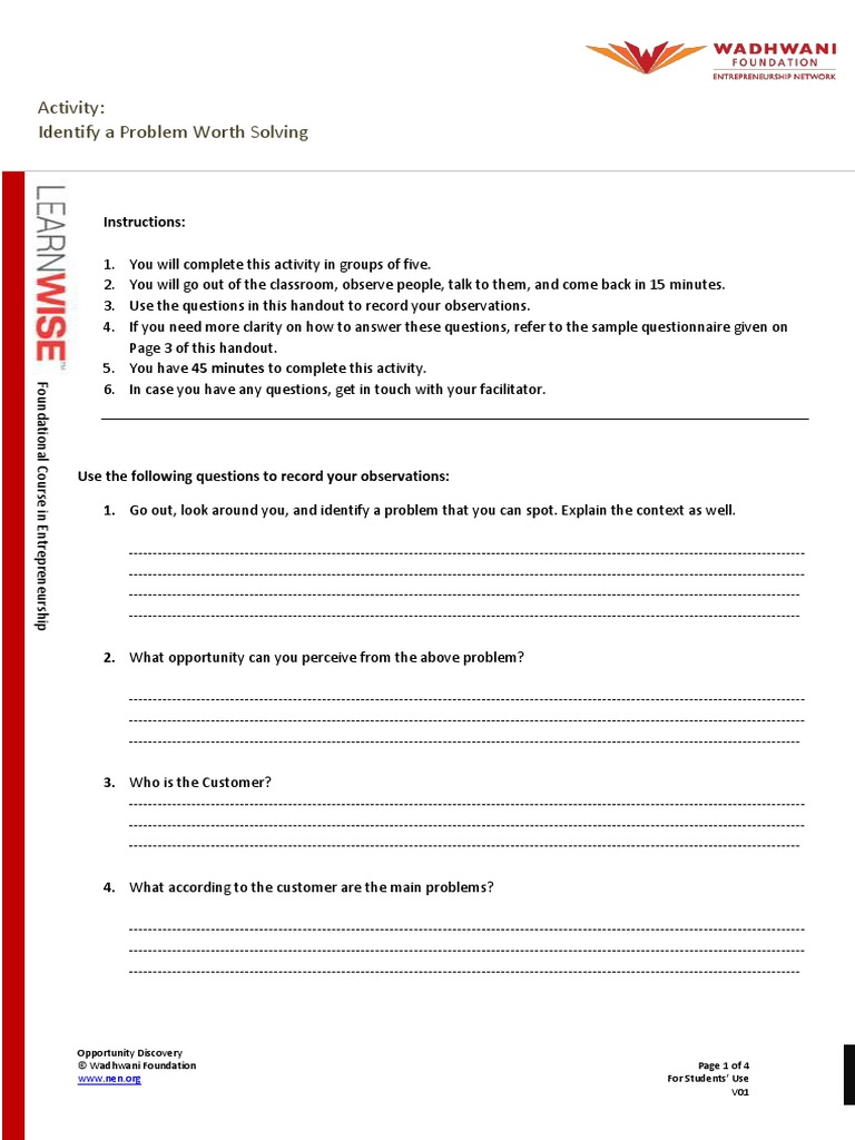 Activity Instructions Identify A Problem Worth Solving PDF | PDF | Bus | Old Age